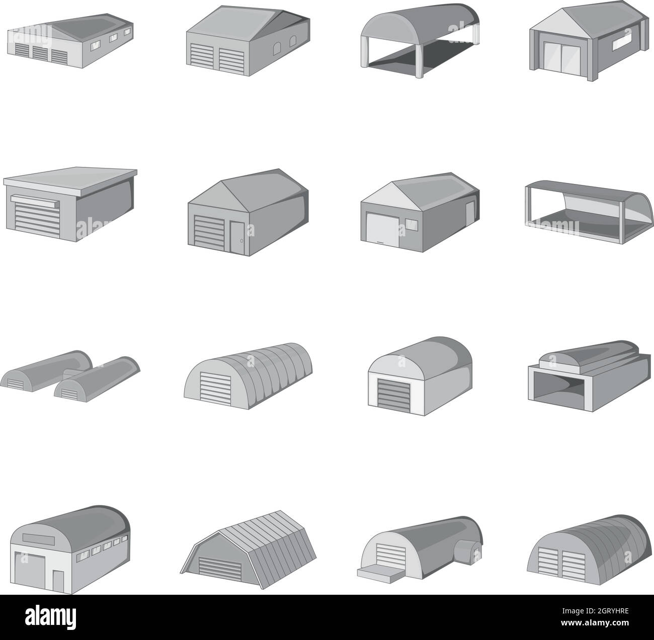 Different Hangars Icons Set Monochrome Style Stock Vector Image And Art