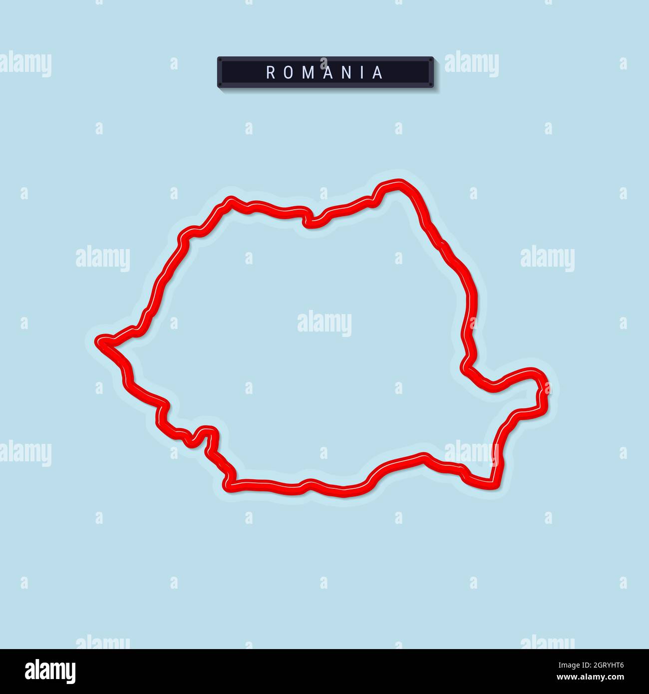 Romania bold outline map. Glossy red border with soft shadow. Country ...