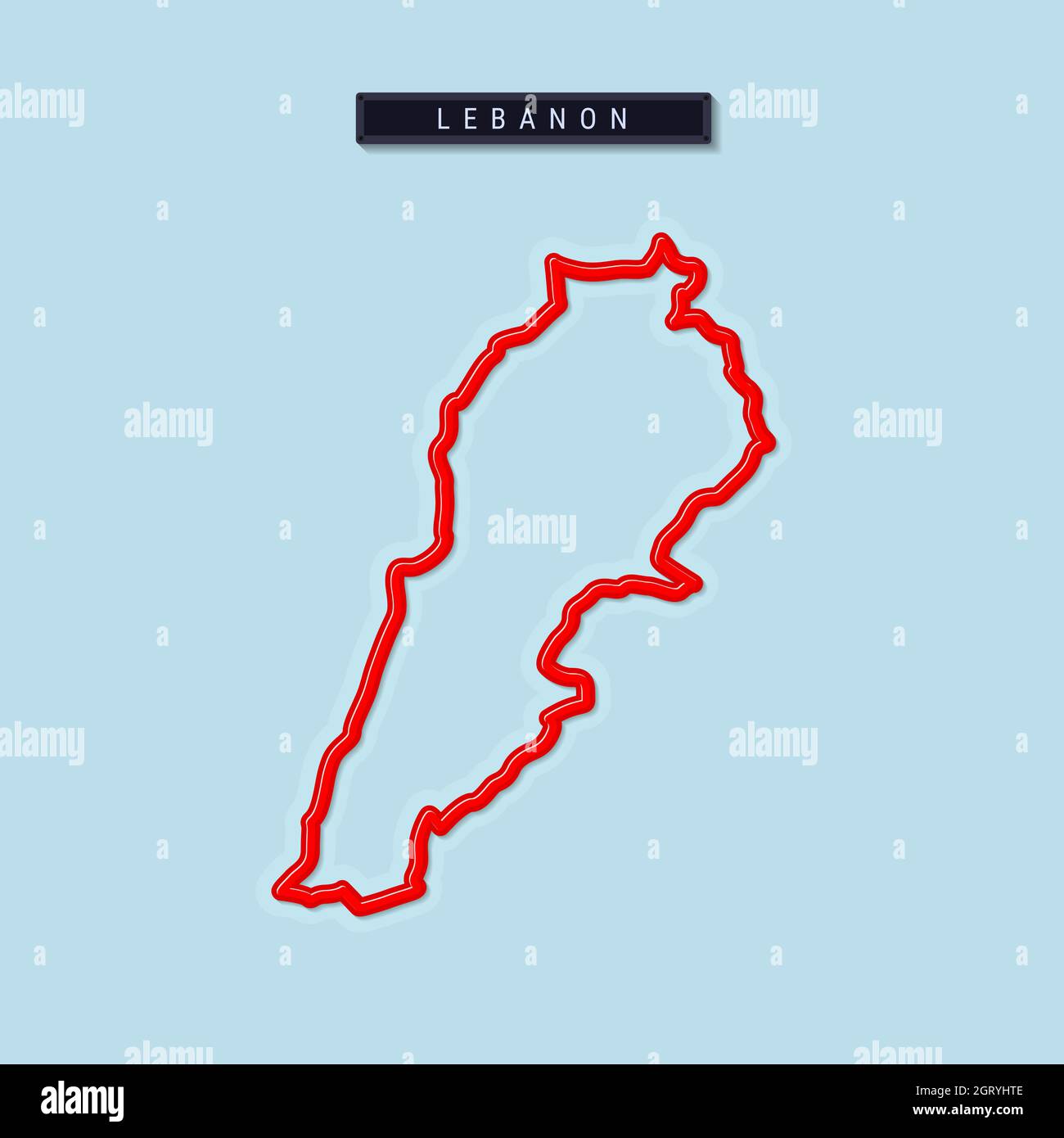 Lebanon bold outline map. Glossy red border with soft shadow. Country ...