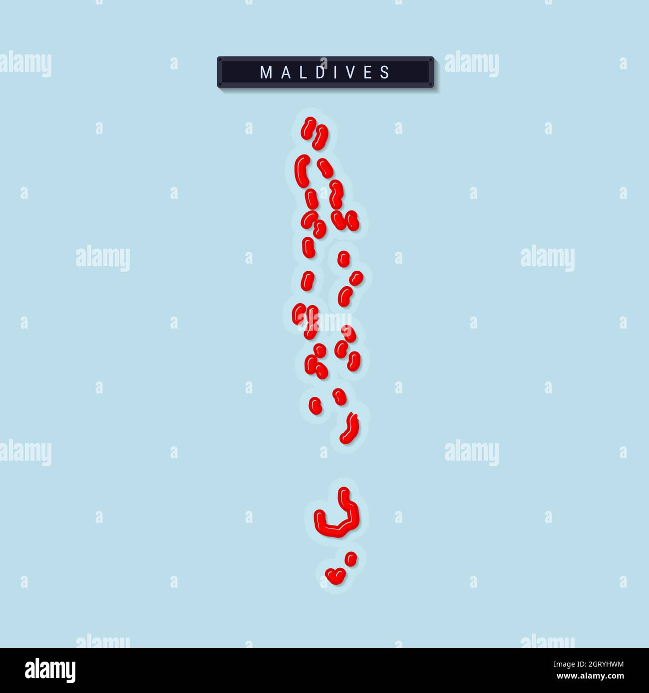 Maldives bold outline map. Glossy red border with soft shadow. Country ...