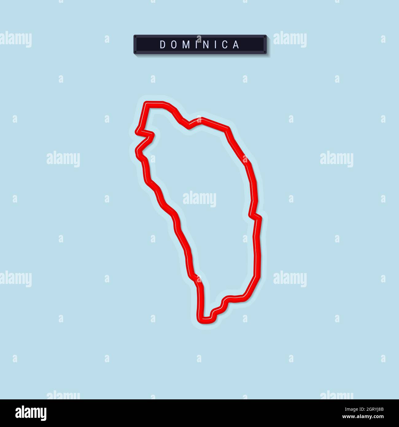 Dominica bold outline map. Glossy red border with soft shadow. Country ...