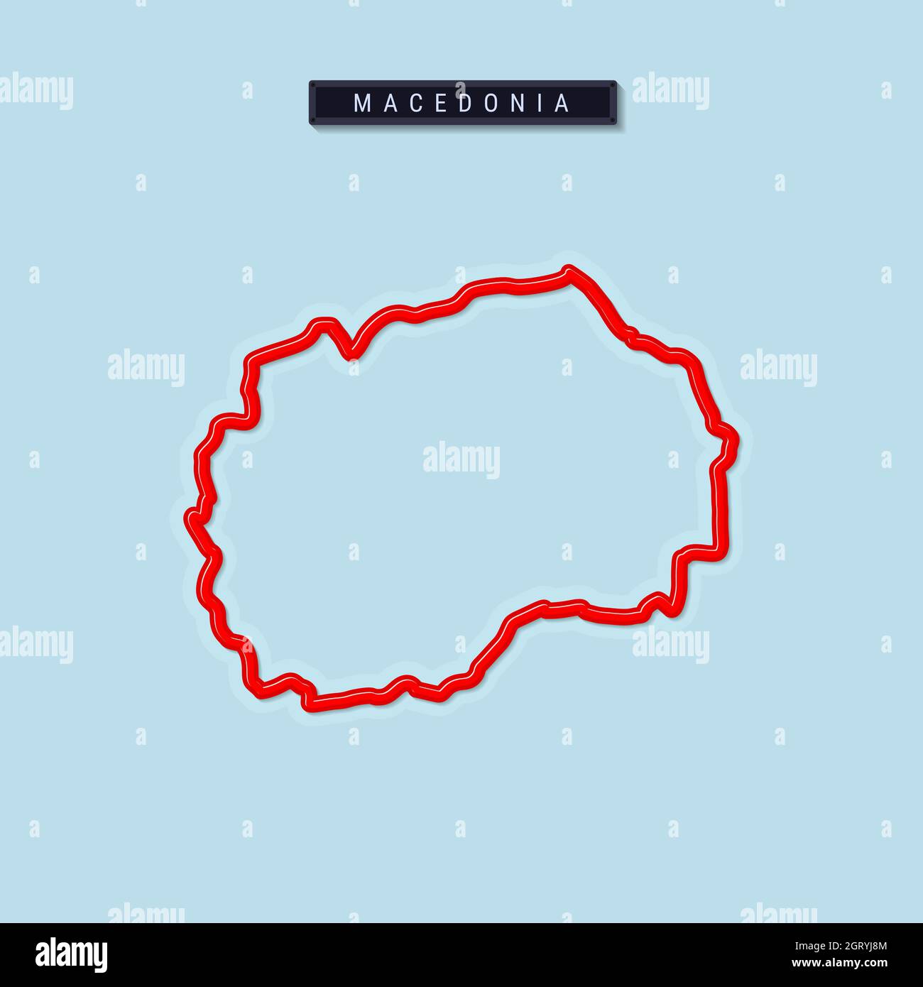 Macedonia bold outline map. Glossy red border with soft shadow. Country ...
