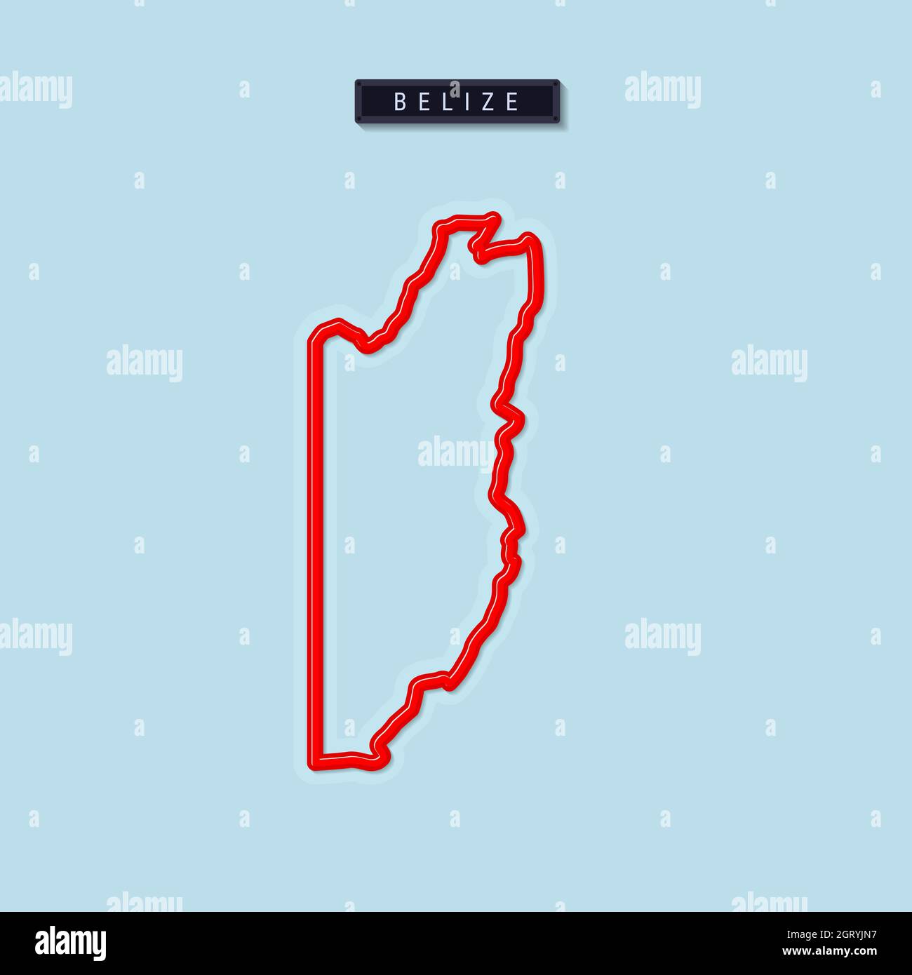 Belize bold outline map. Glossy red border with soft shadow. Country ...