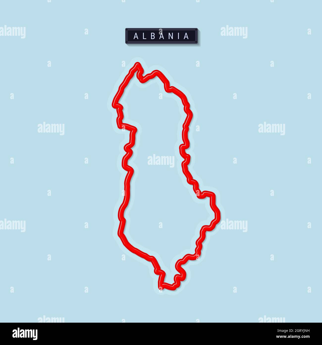 Albania bold outline map. Glossy red border with soft shadow. Country ...