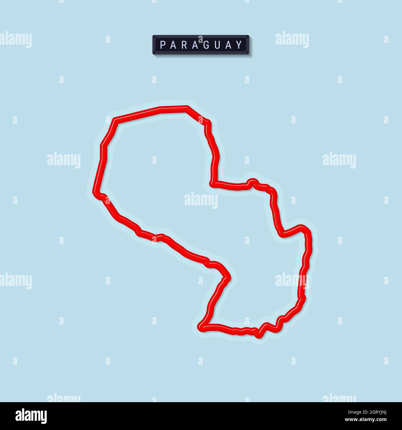 Paraguay bold outline map. Glossy red border with soft shadow. Country ...