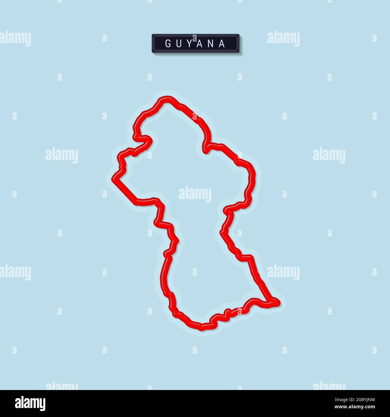 Guyana bold outline map. Glossy red border with soft shadow. Country ...
