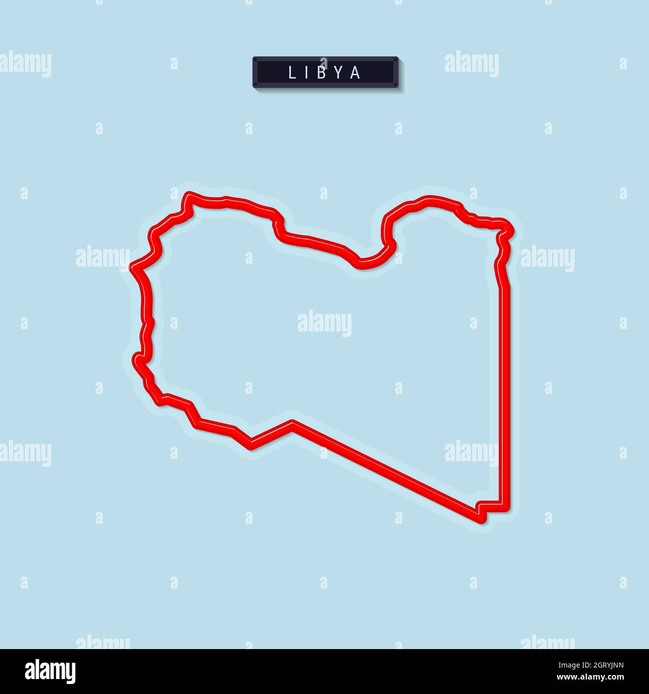 Libya bold outline map. Glossy red border with soft shadow. Country ...