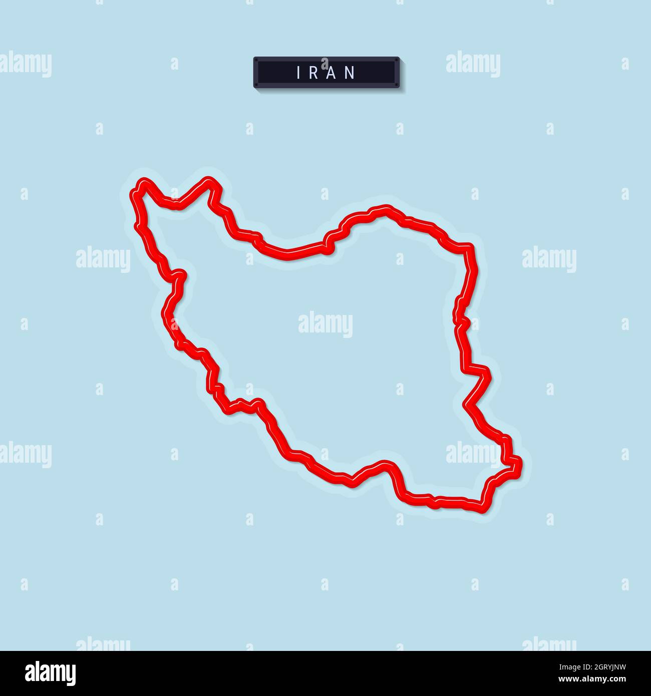 Iran bold outline map. Glossy red border with soft shadow. Country name ...