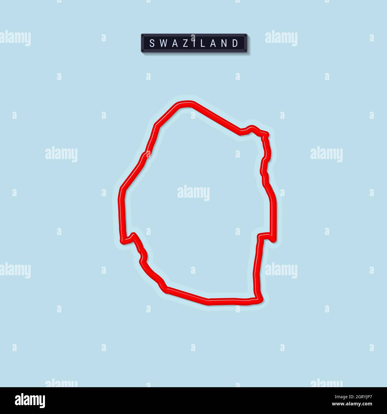 Swaziland or Eswatini bold outline map. Glossy red border with soft ...