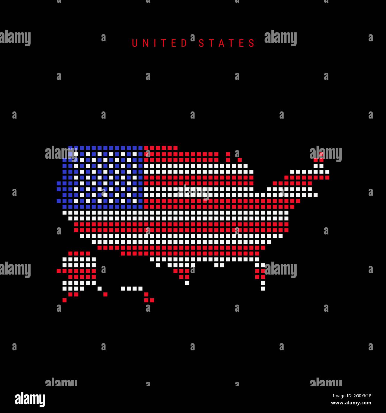 Square dots pattern map of United States. Dotted pixel map with ...