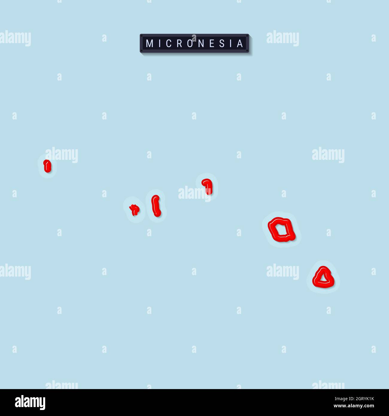 Micronesia bold outline map. Glossy red border with soft shadow ...