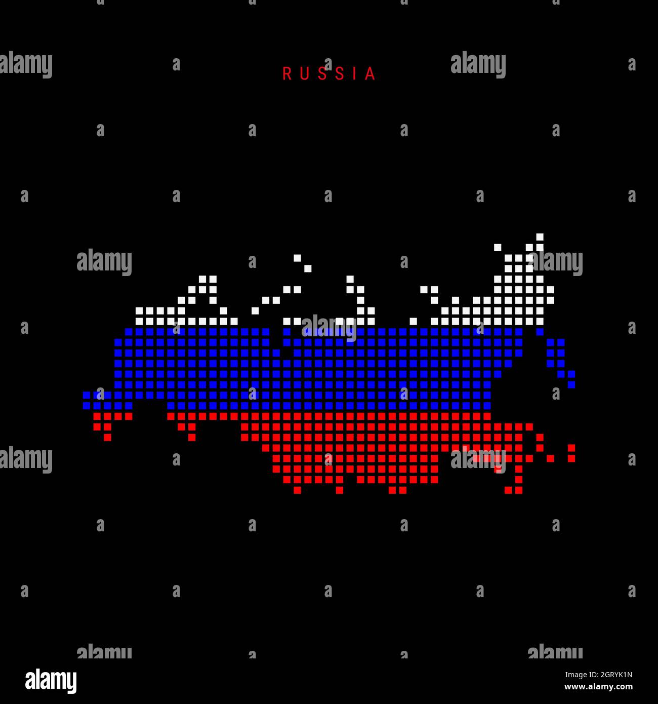 Square dots pattern map of Russia. Dotted pixel map with national flag ...