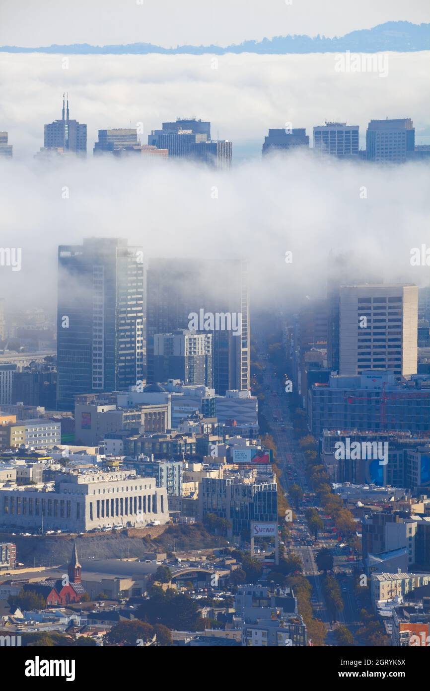 Downtown San Francisco with Morning Fog Overview Stock Photo - Alamy