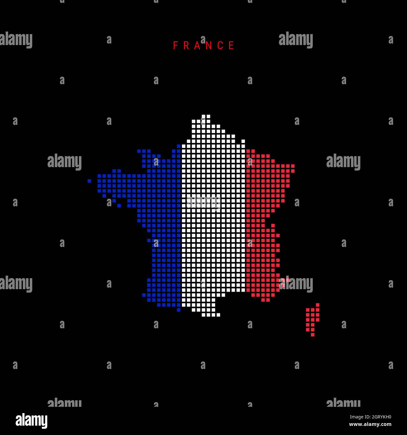 Square dots pattern map of France. Dotted pixel map with national flag colors isolated on black ...