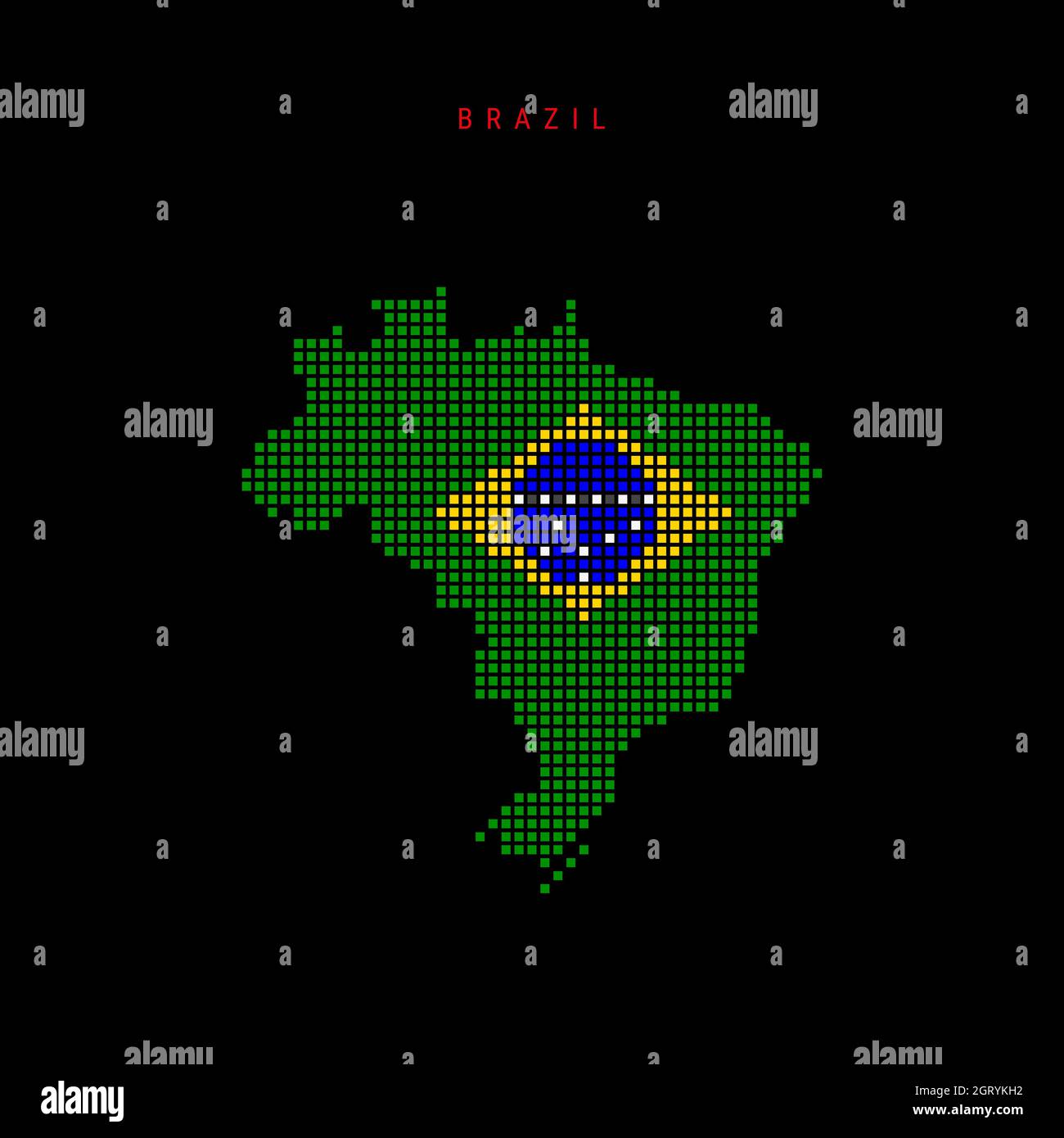 Square dots pattern map of Brazil. Dotted pixel map with national flag ...