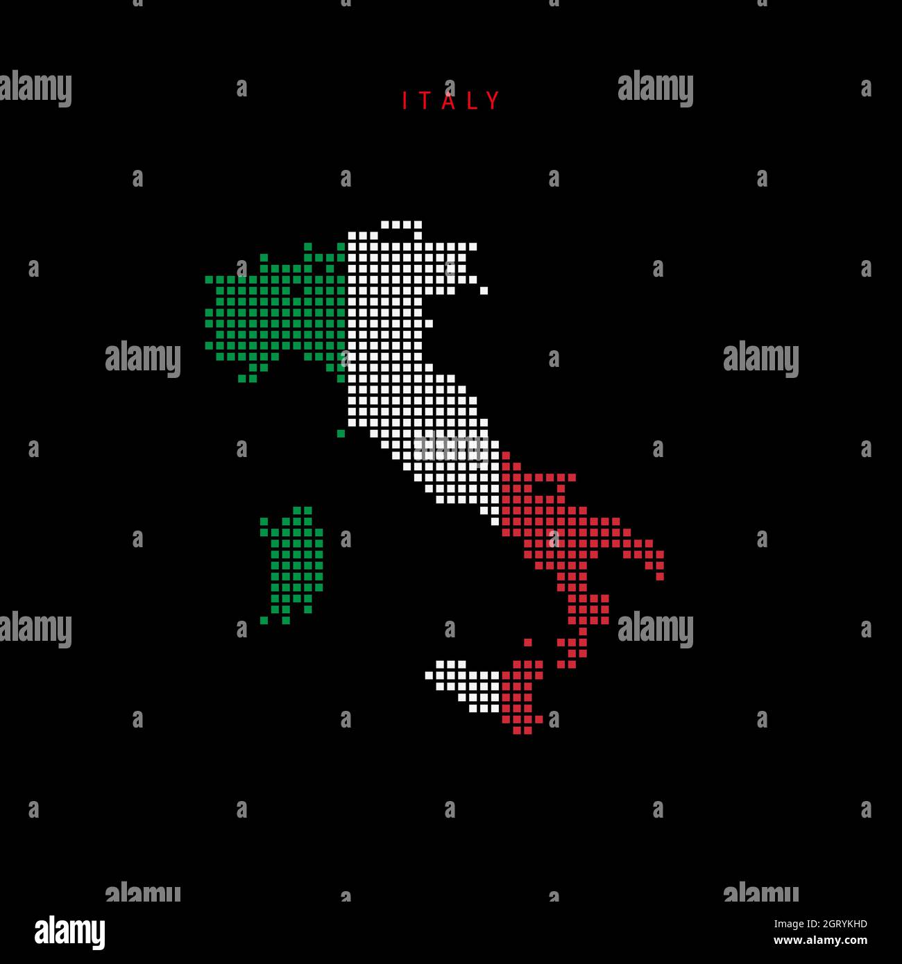Square dots pattern map of Italy. Dotted pixel map with national flag ...