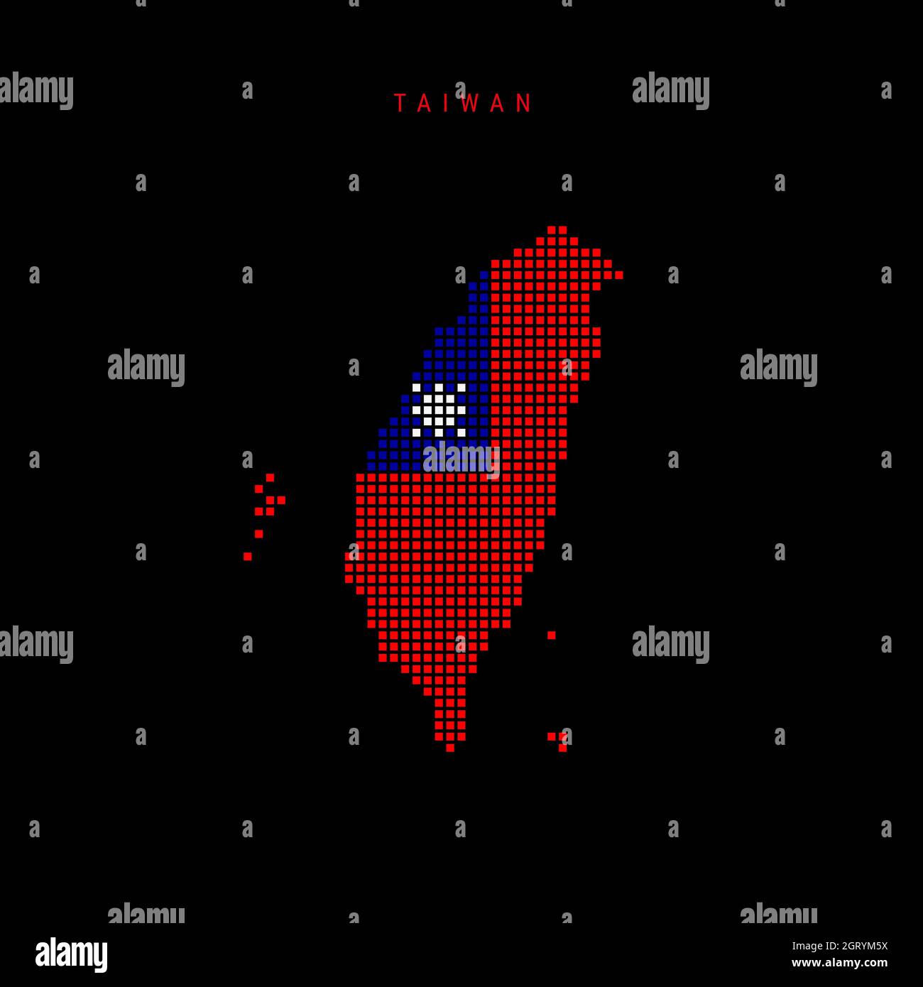 Square dots pattern map of Taiwan. Dotted pixel map with national flag ...