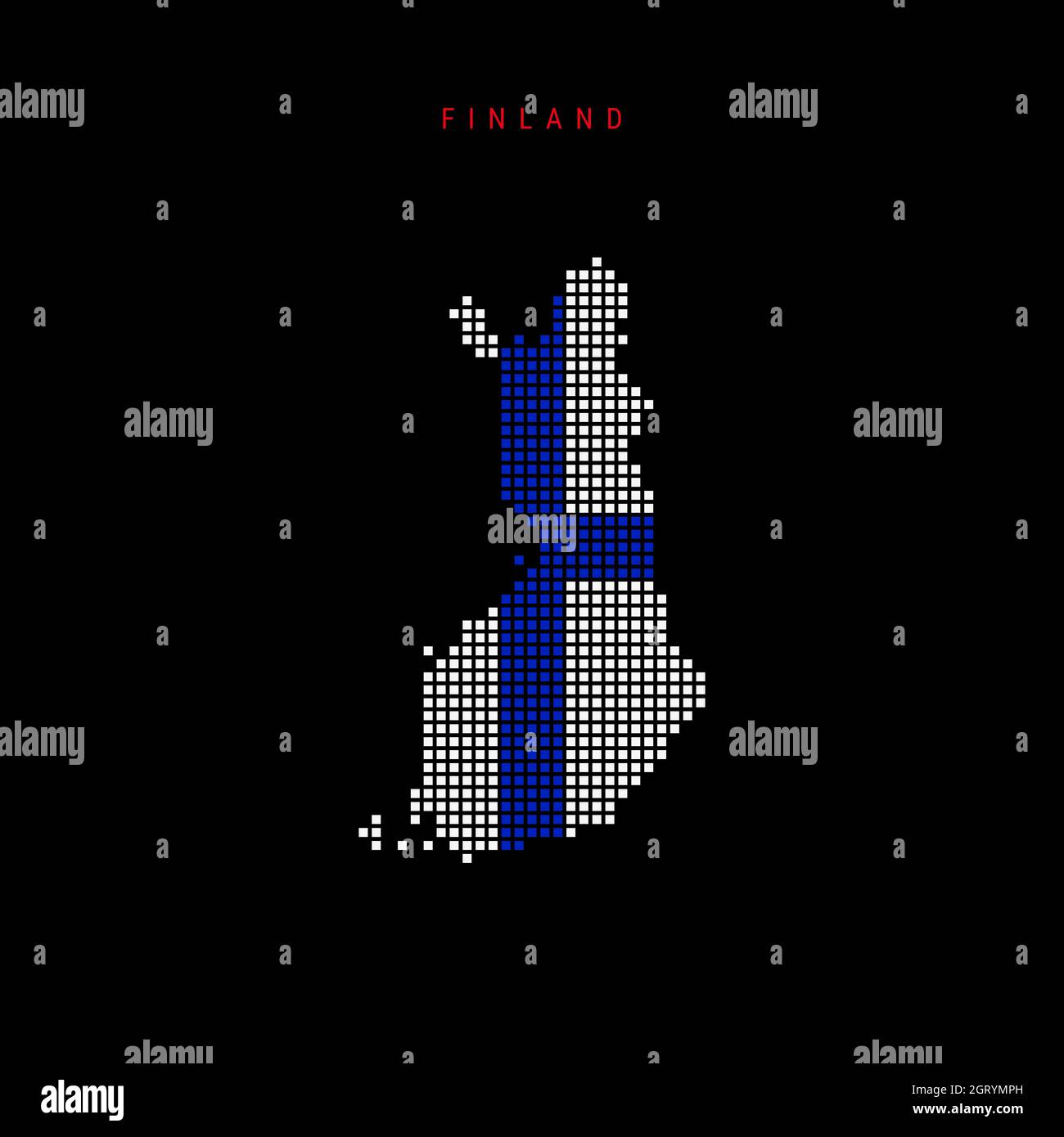 Square dots pattern map of Finland. Dotted pixel map with national flag ...