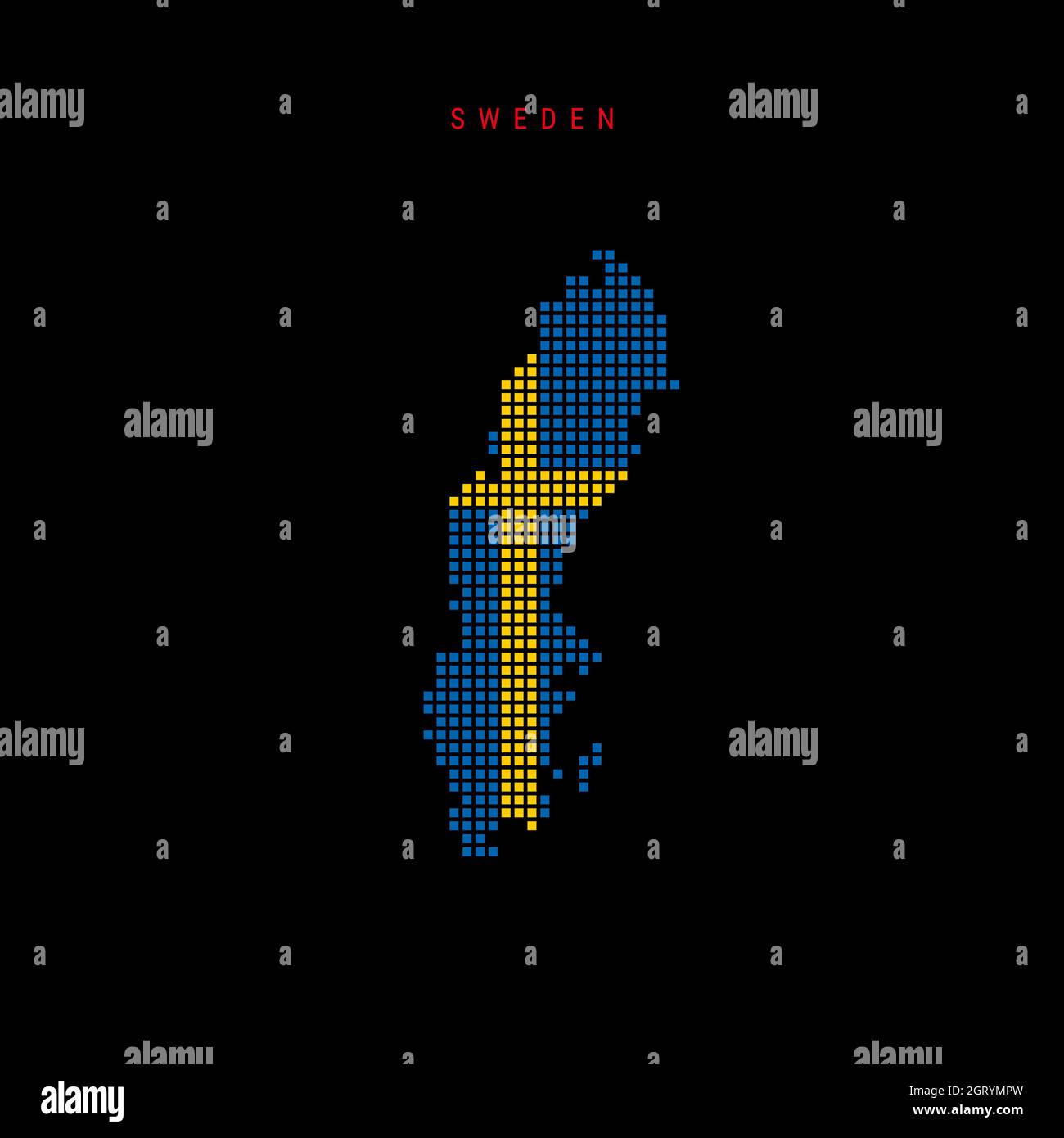 Square dots pattern map of Sweden. Dotted pixel map with national flag ...