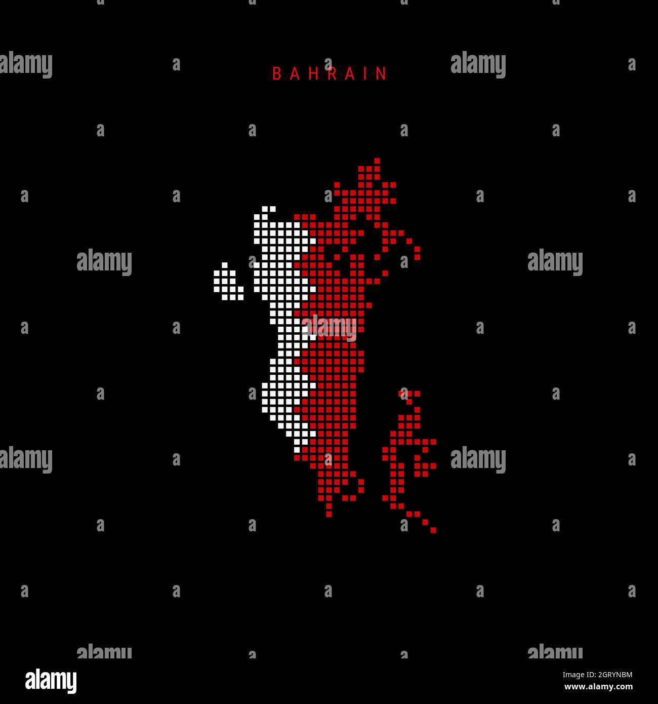 Square dots pattern map of Bahrain. Dotted pixel map with national flag ...