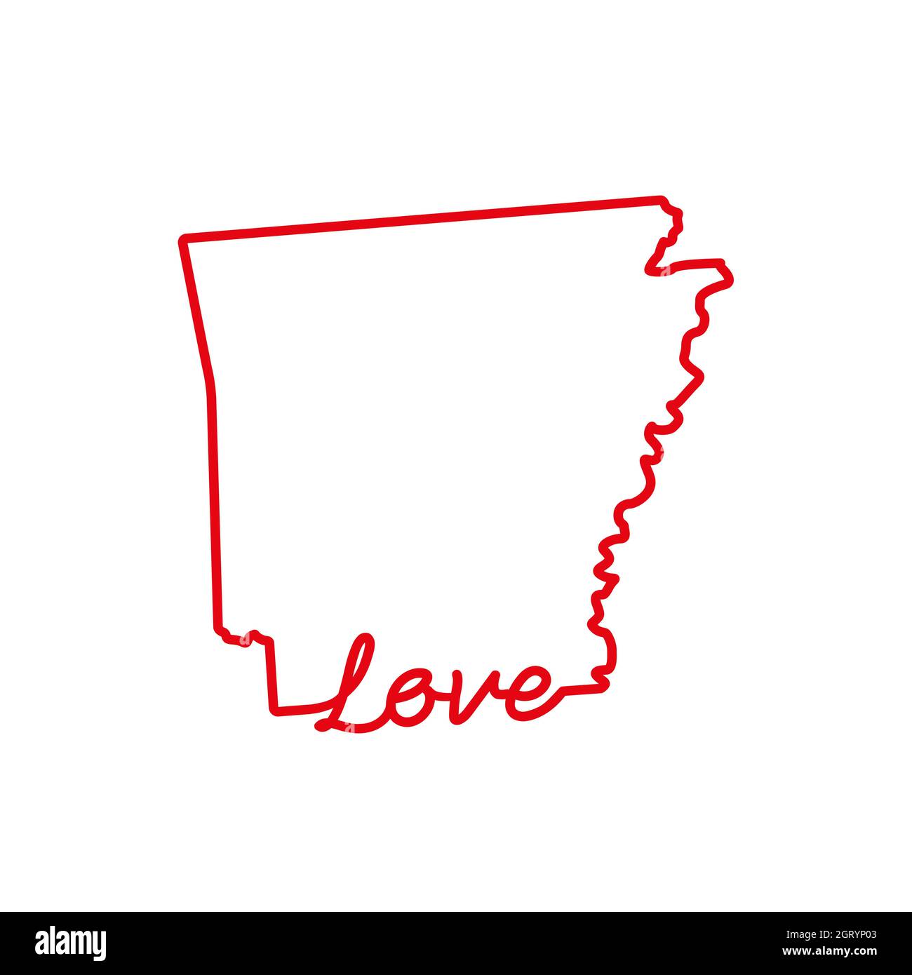 Arkansas US state red outline map with the handwritten LOVE word ...