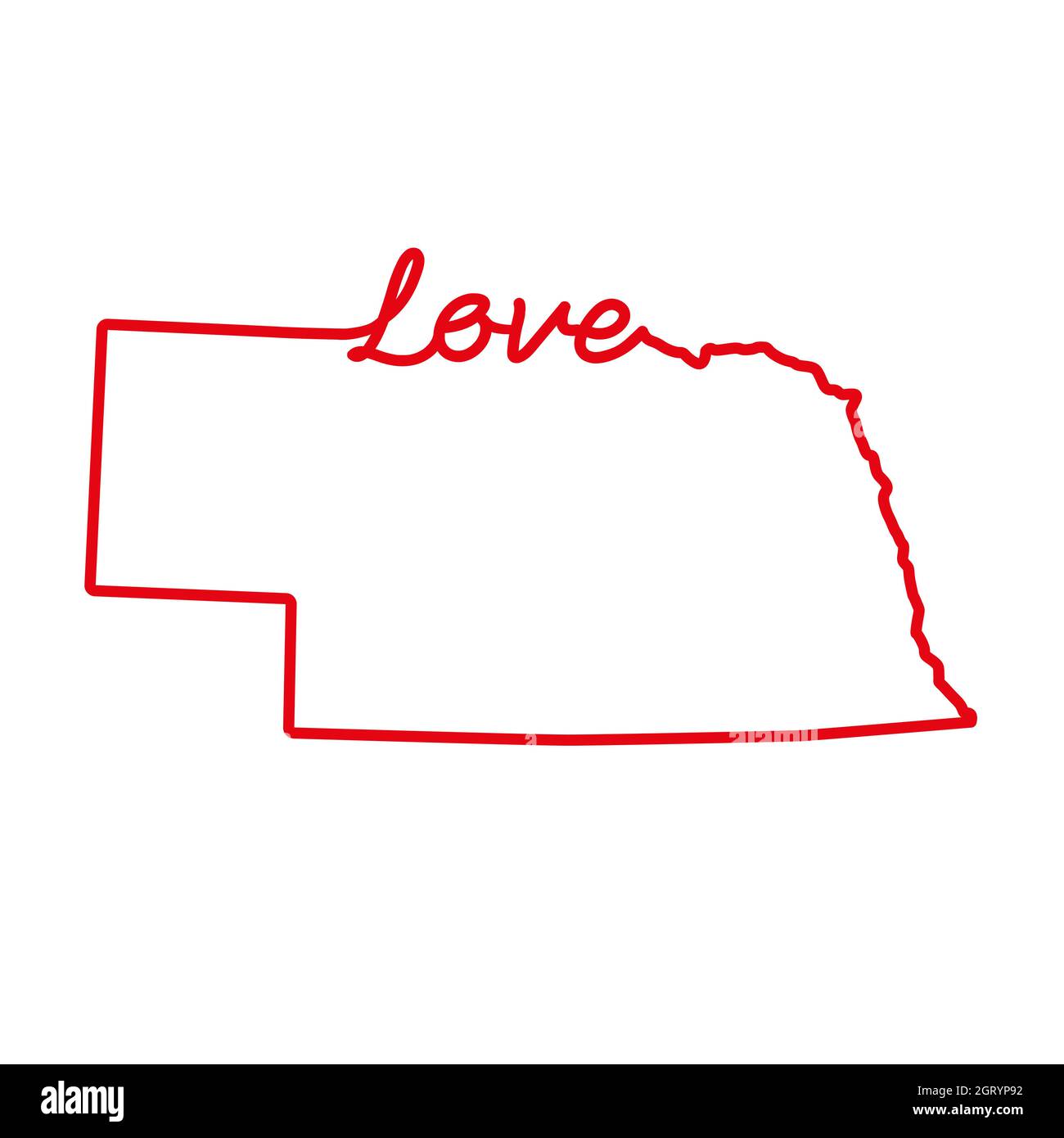 Nebraska US state red outline map with the handwritten LOVE word ...