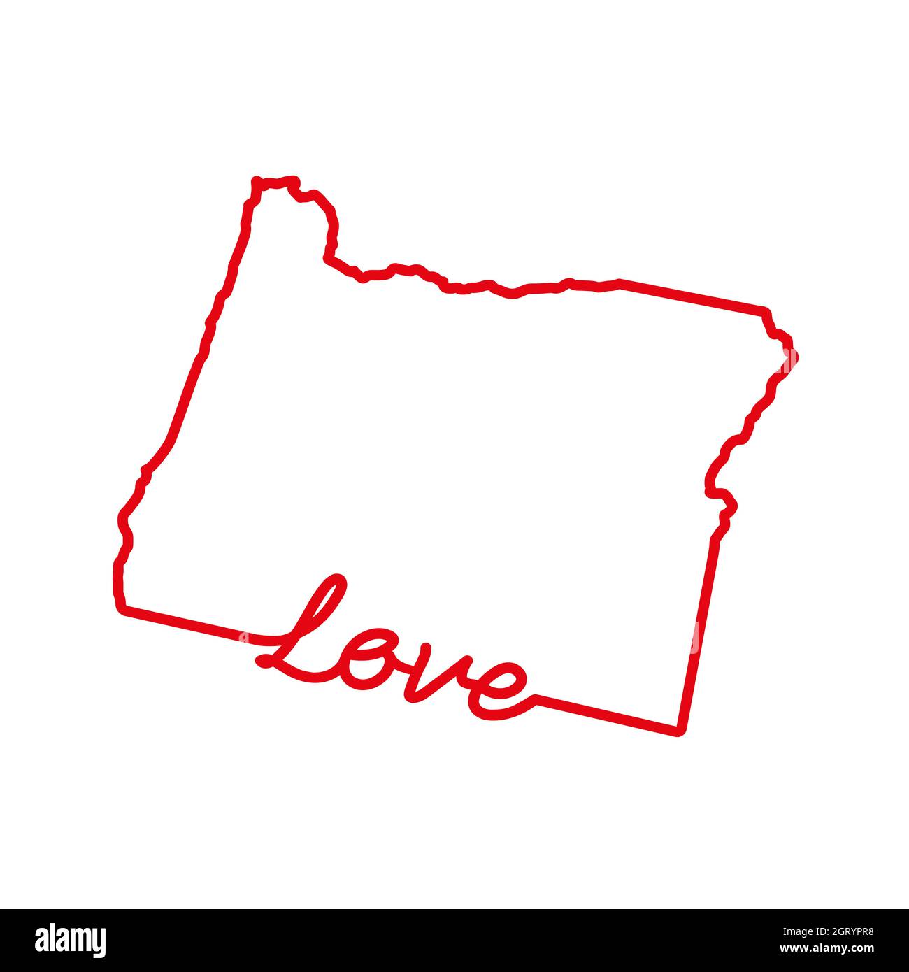 Oregon US state red outline map with the handwritten LOVE word ...