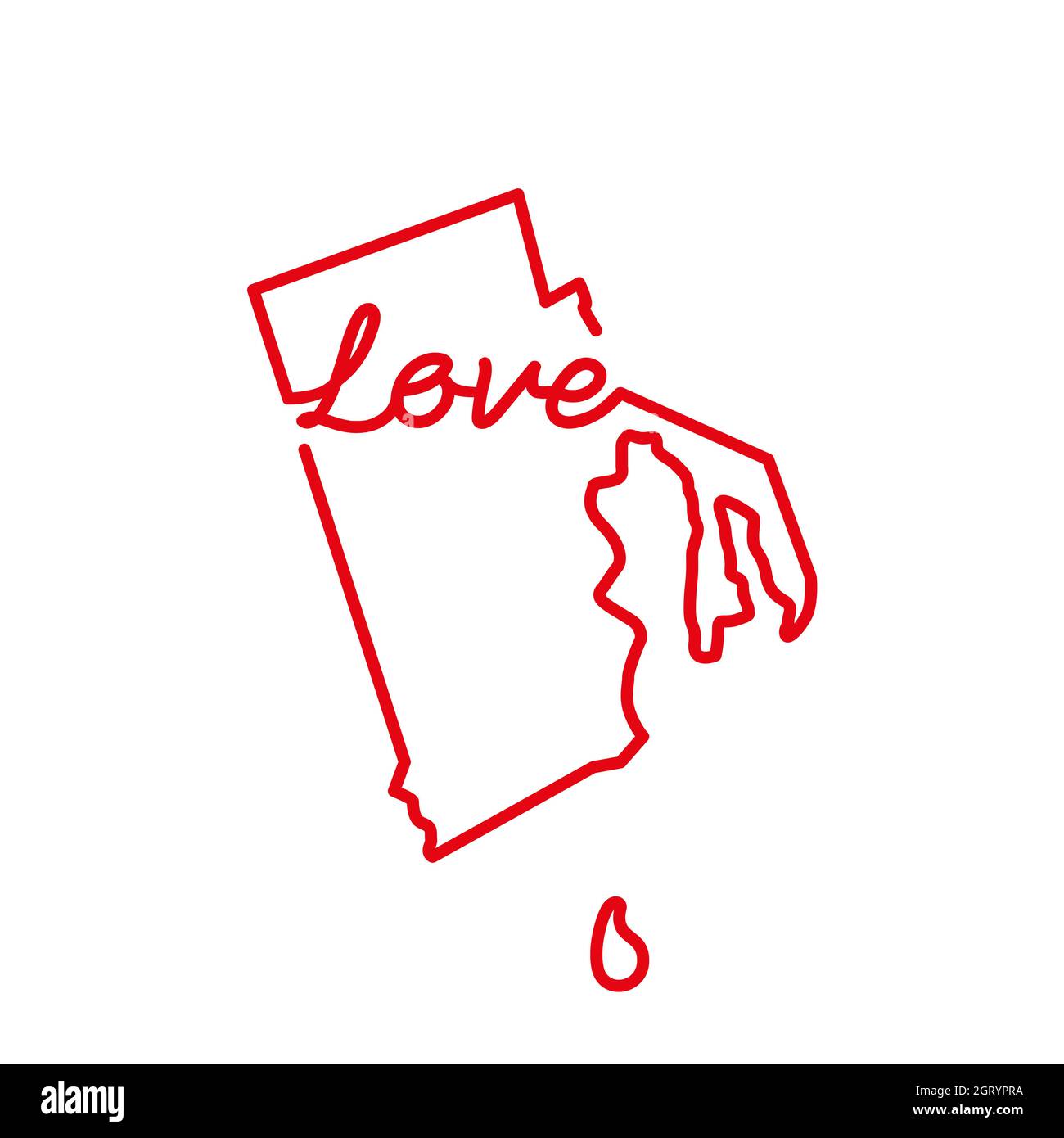 Rhode Island US state red outline map with the handwritten LOVE word ...