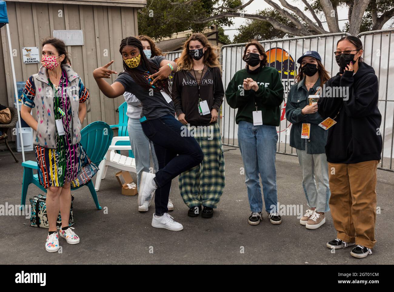 A group of young musicians backstage at the 2021 Monterey Jazz Festival ...