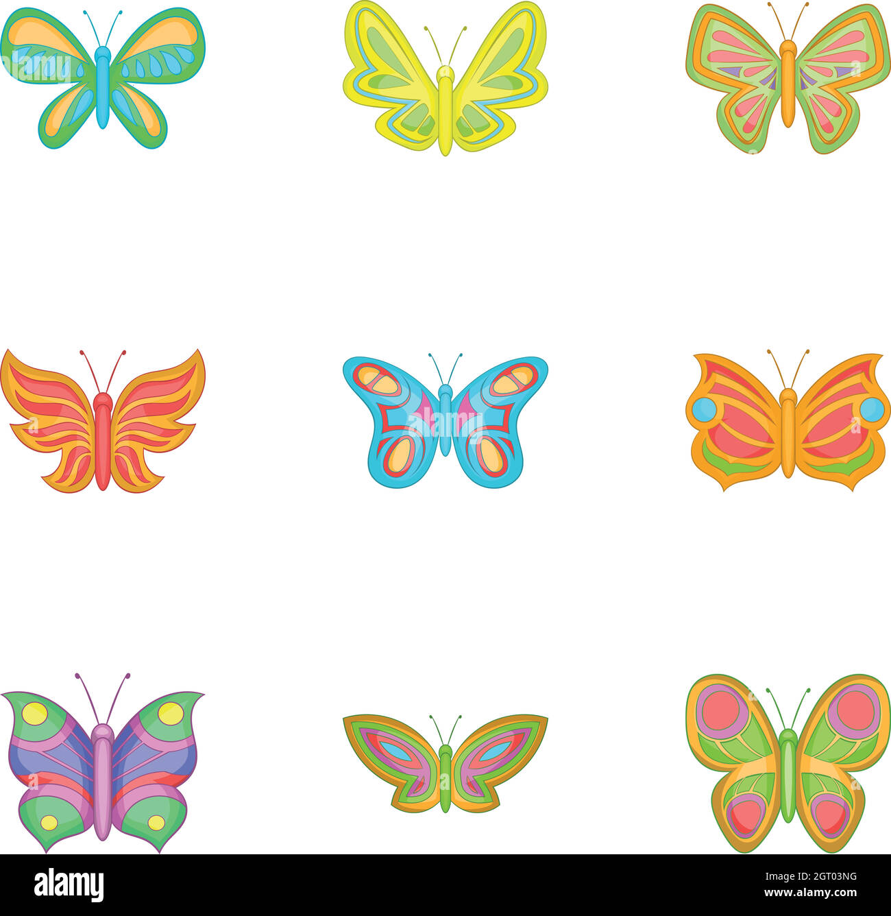 Brightly colored butterfly icons set cartoon style Stock Vector Image ...