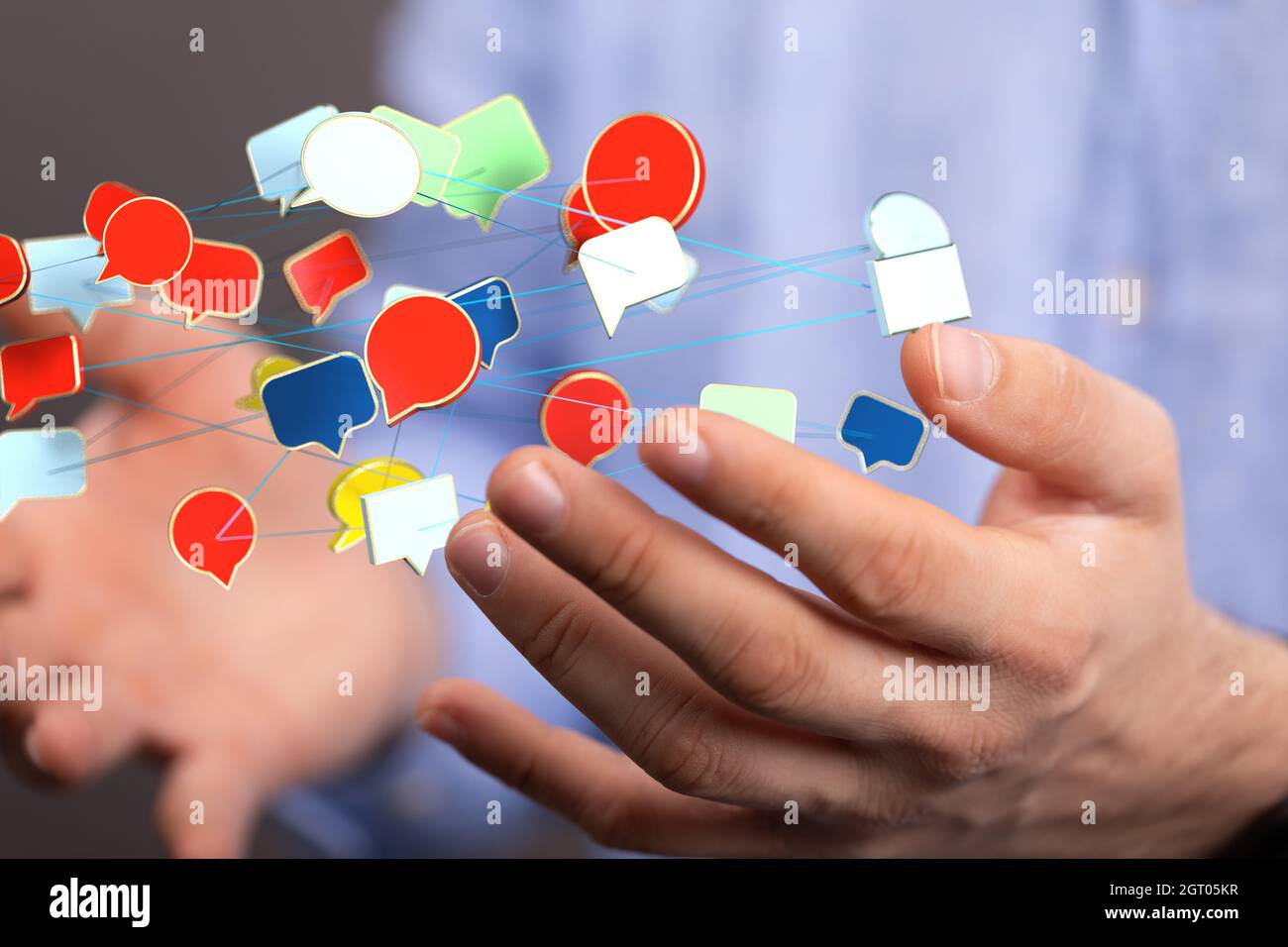 3D render of an email symbol and Network Communications with a blurry ...