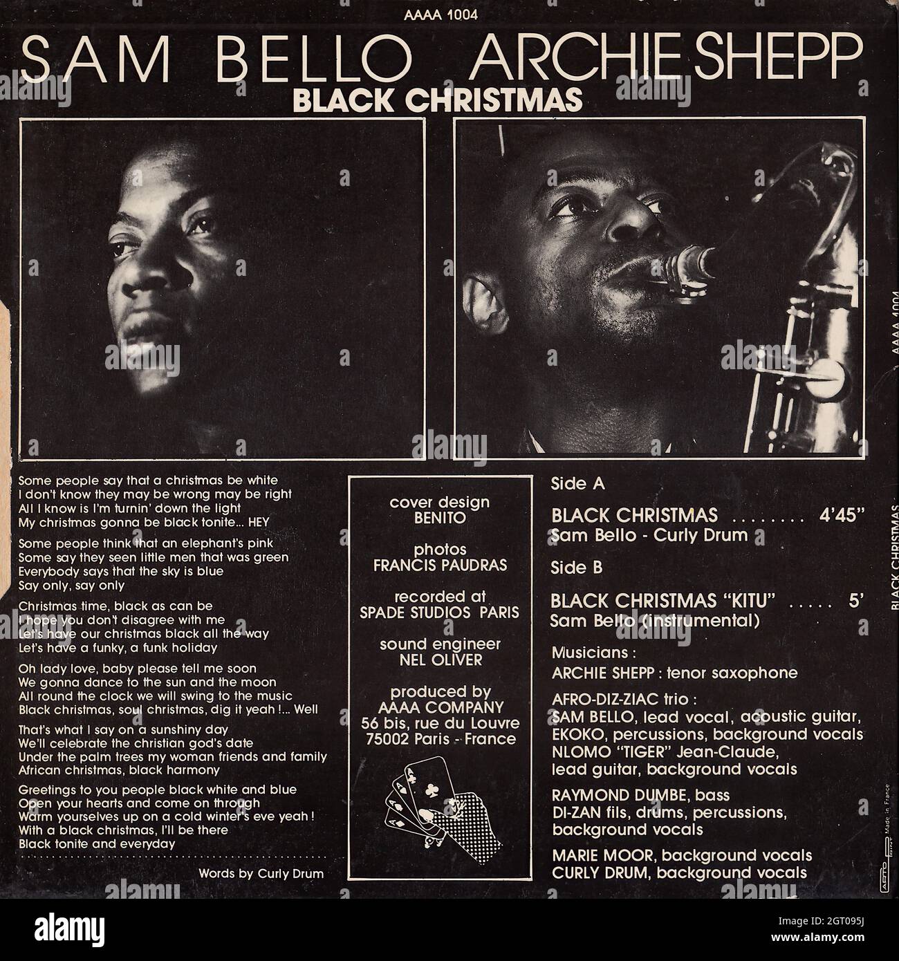 Sam Bello & Archie Shepp - Black Christmas (back cover) 45rpm - Vintage ...
