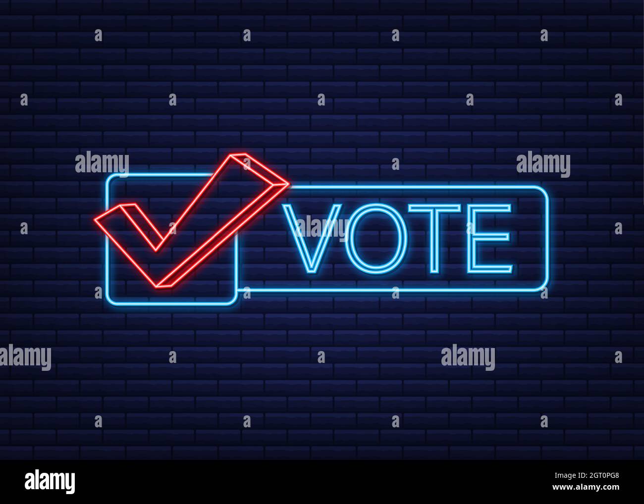 Vote symbols. Check mark icon. Vote label. Neon icon. Vector ...