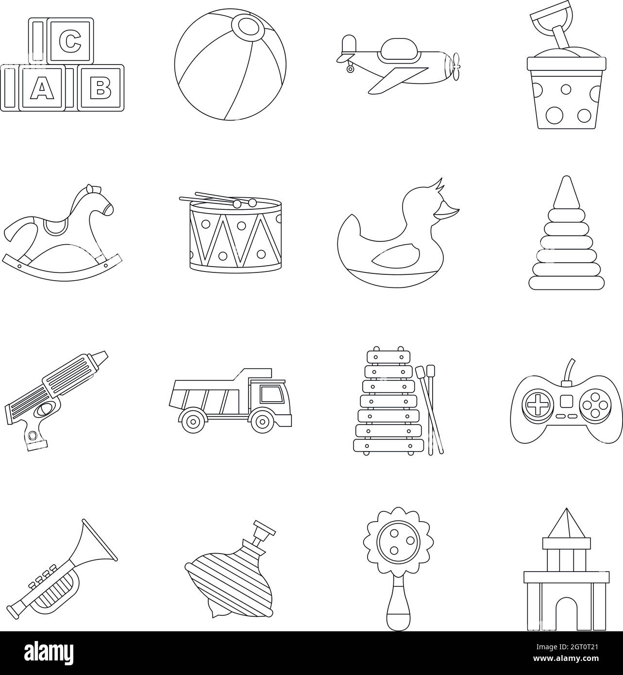 Different kids toys icons set, outline style Stock Vector Image & Art ...