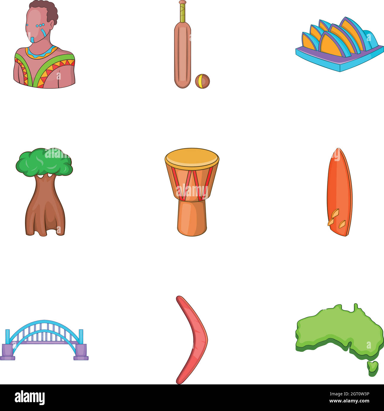 Travel To Australia Icons Set Cartoon Style Stock Vector Image And Art