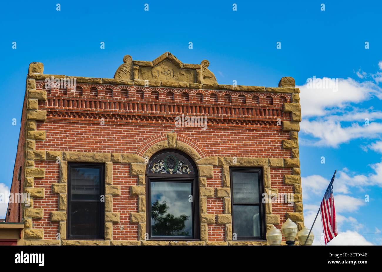 classic brick and stone building in historic western American town ...
