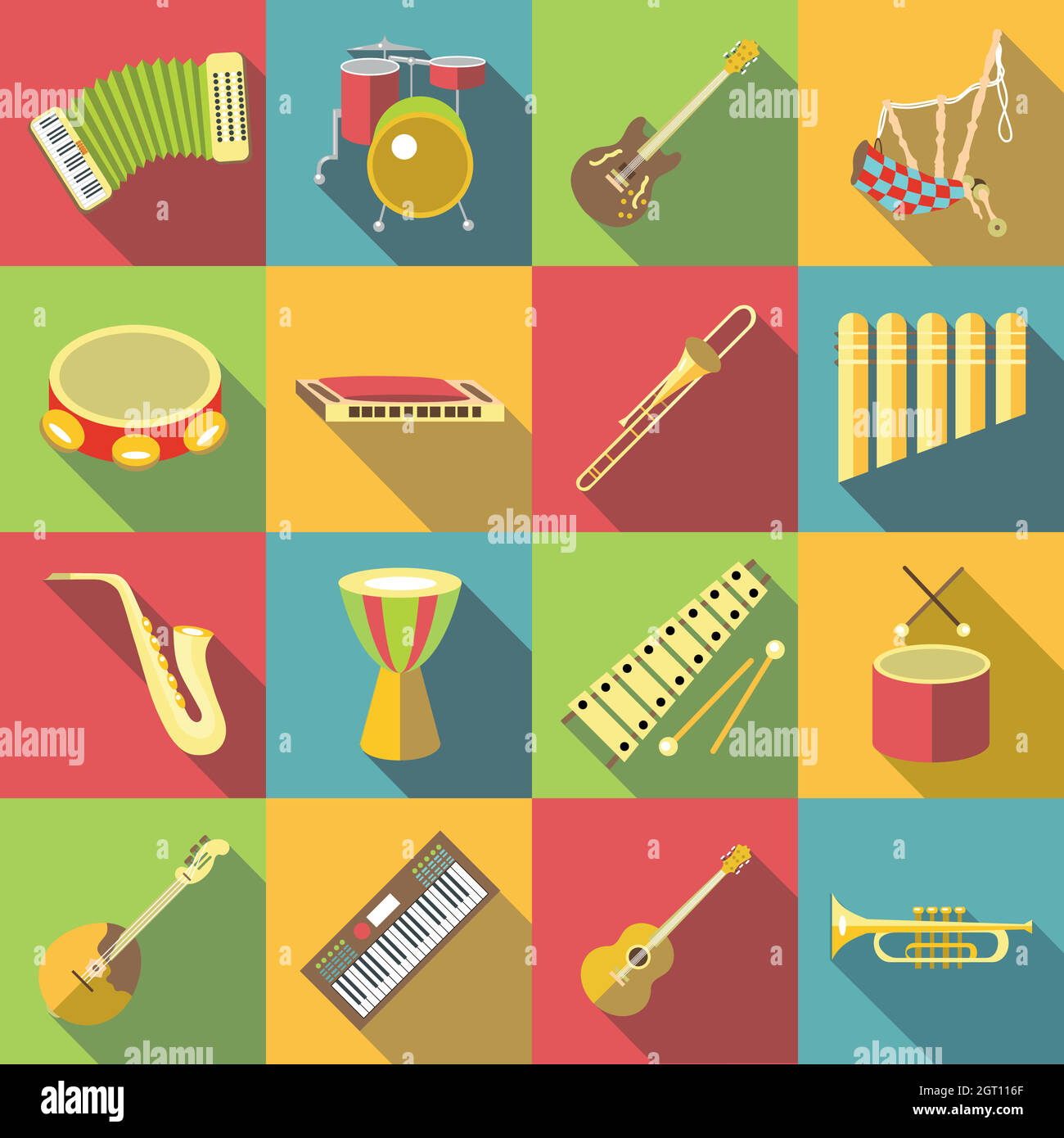 Musical instruments color icons set, flat style Stock Vector Image ...