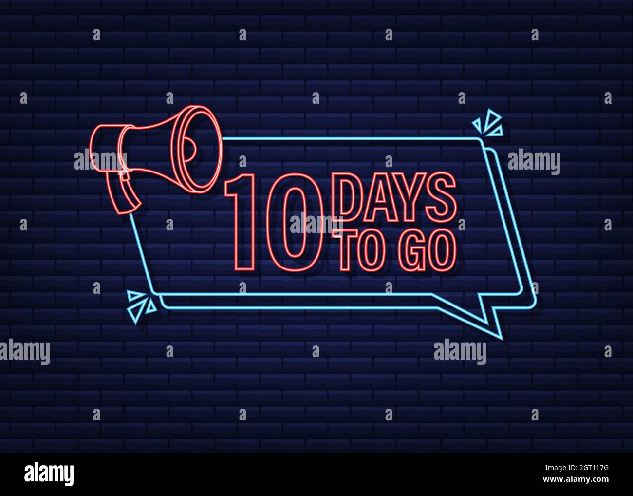 10 days to go megaphone banner. Neon style icon. Vector typographic ...