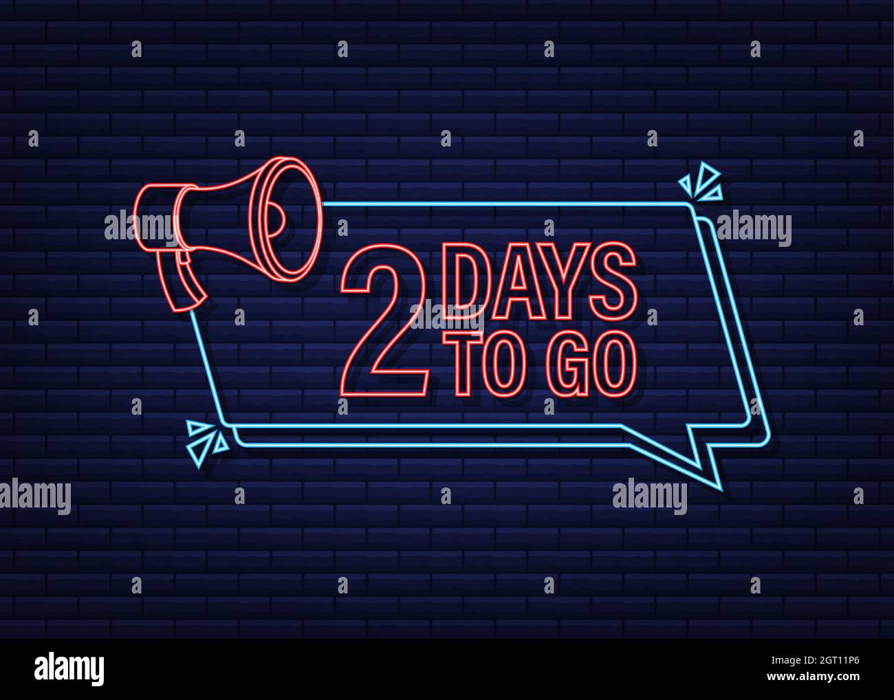2 days to go megaphone banner. Neon style icon. Vector typographic ...