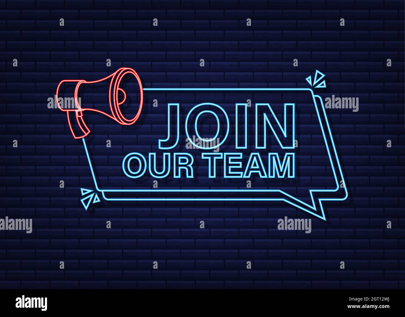 Megaphone, business concept with text join our team. Neon icon. Vector ...