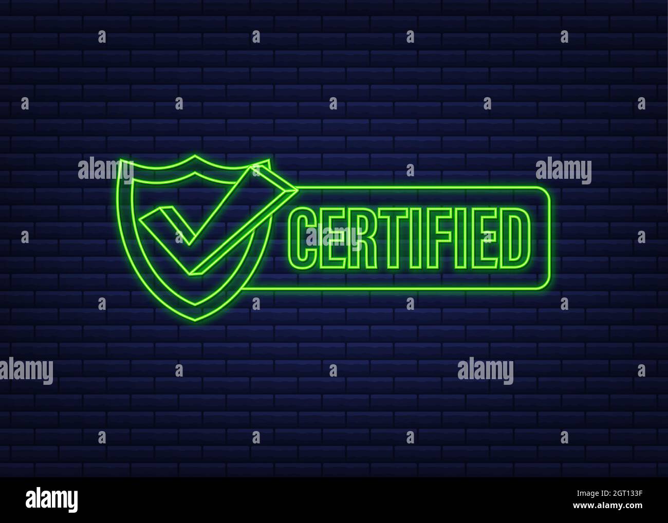 Certified stamp vector isolated on dark background. Neon icon Stock ...