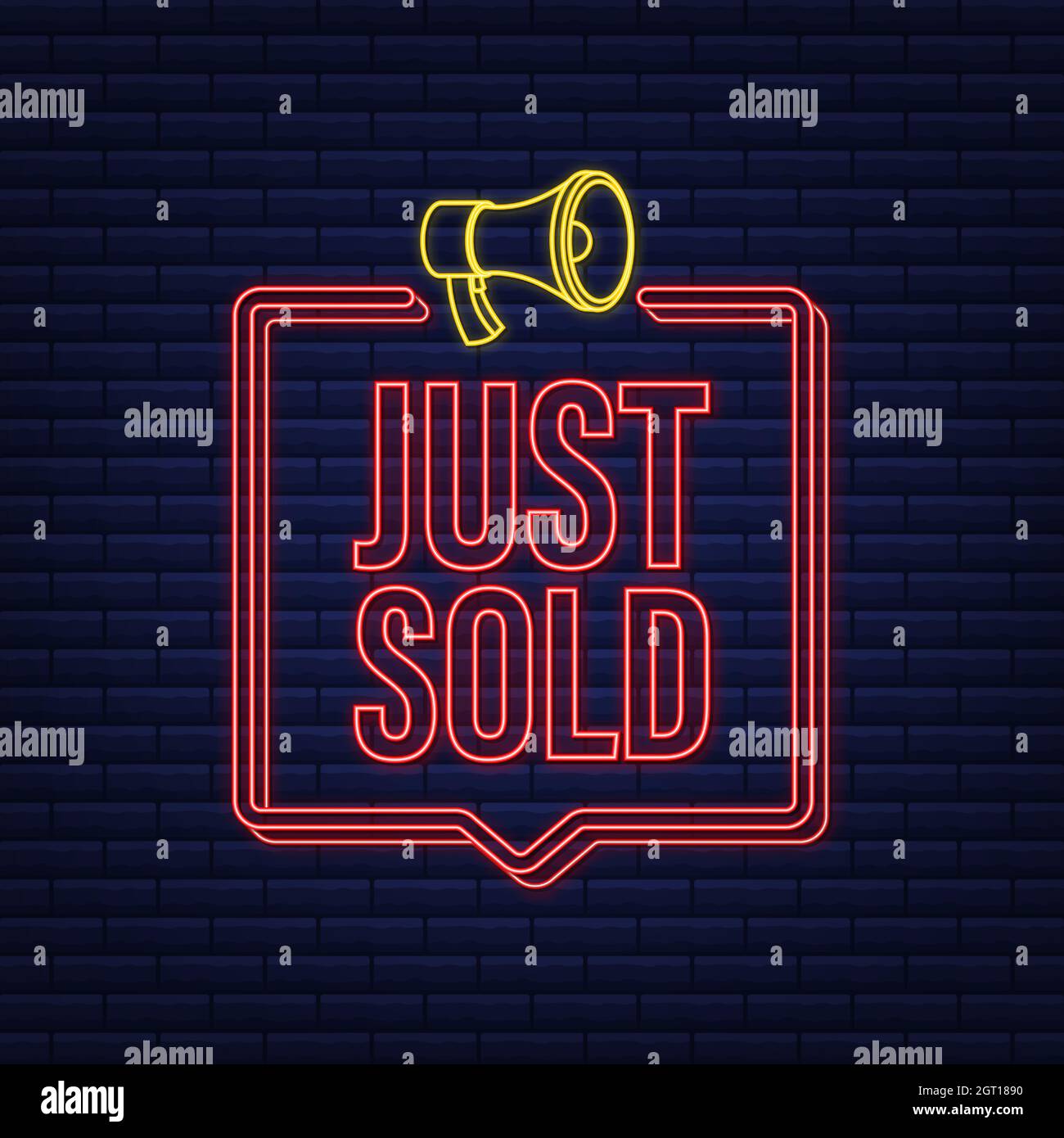 Megaphone label Just sold neon banner on dark background. Vector ...
