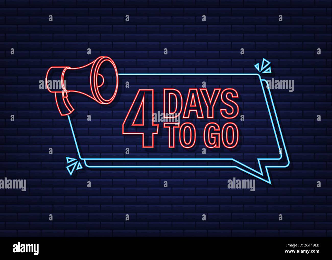 4 days to go megaphone banner. Neon style icon. Vector typographic ...