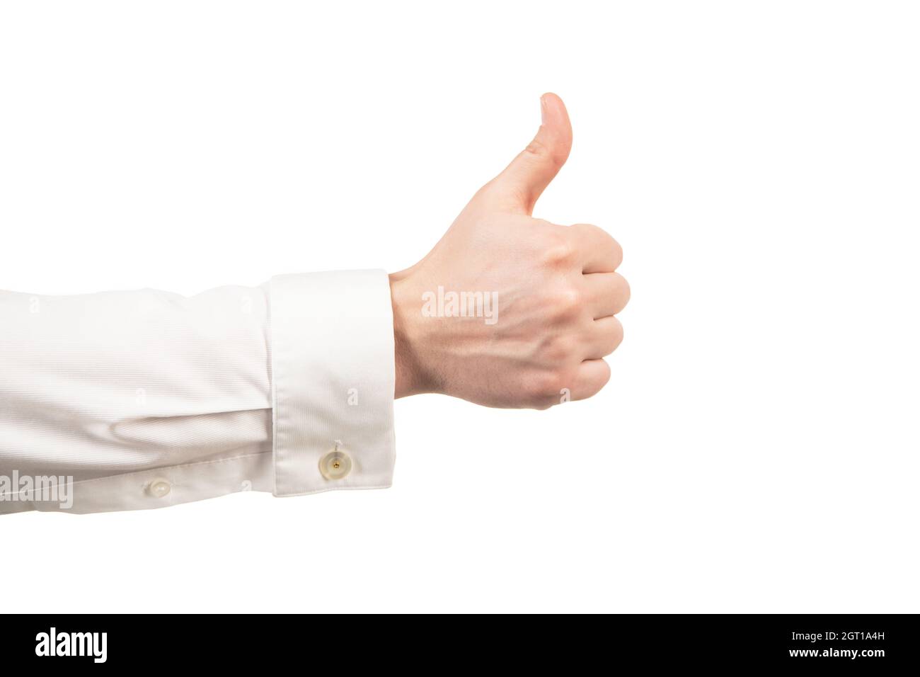 approval gesture of thumb up with male hand isolated on white ...