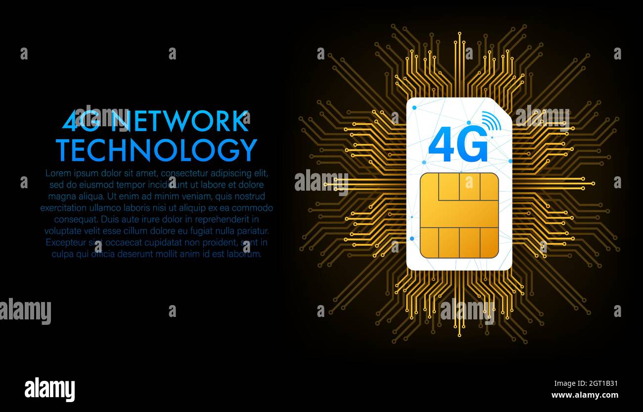 4G Sim Card. Mobile telecommunications technology symbol. Vector ...