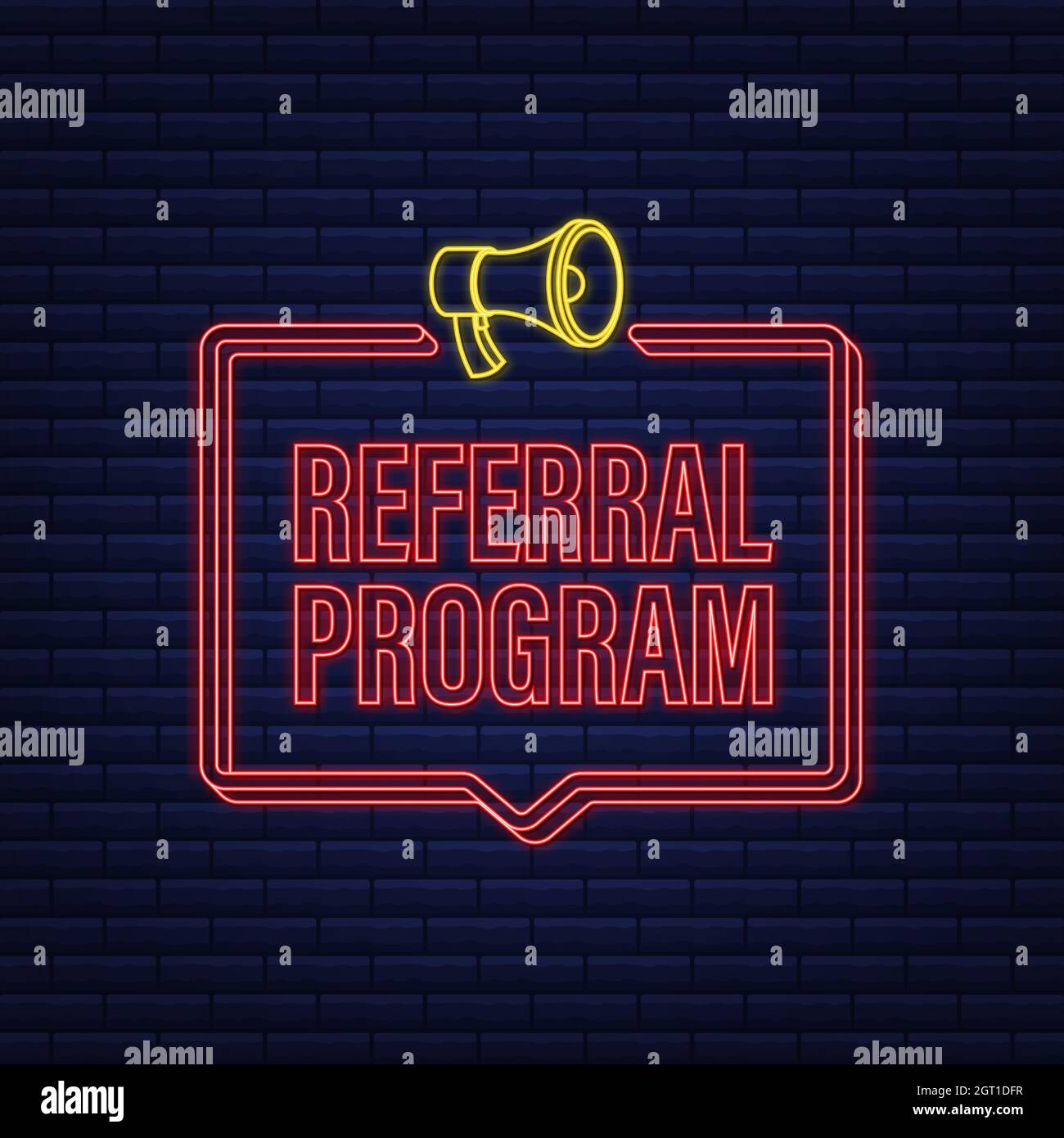 Megaphone with Referral program. Neon icon. Vector illustration Stock ...