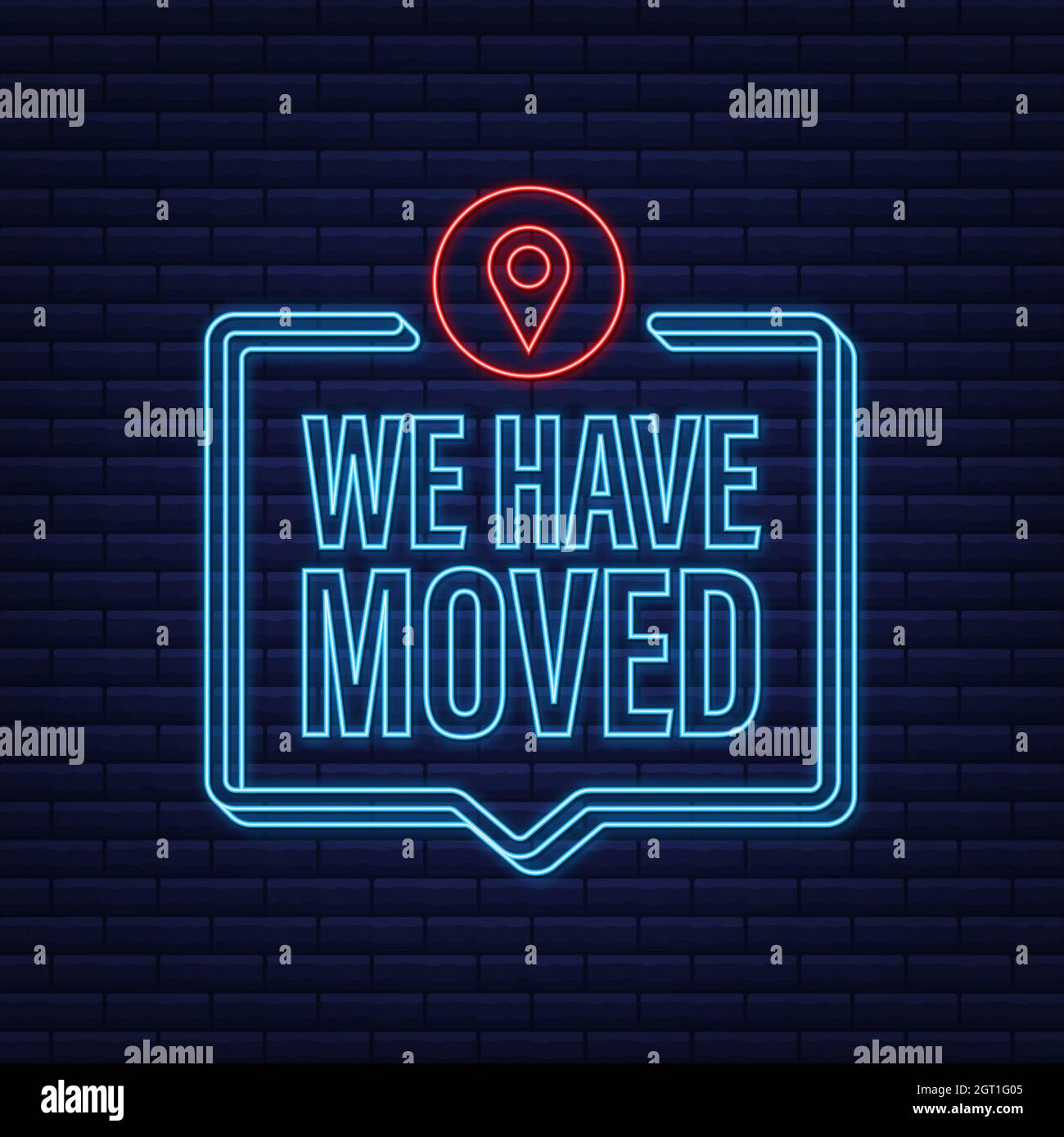 We are moving neon icon badge. Ready for use in web or print design ...