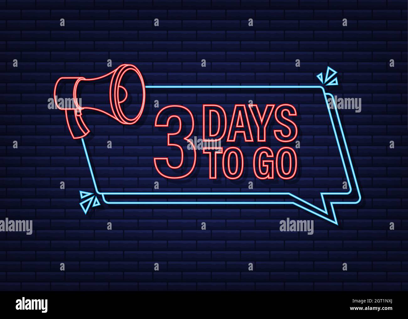 3 days to go megaphone banner. Neon style icon. Vector typographic ...