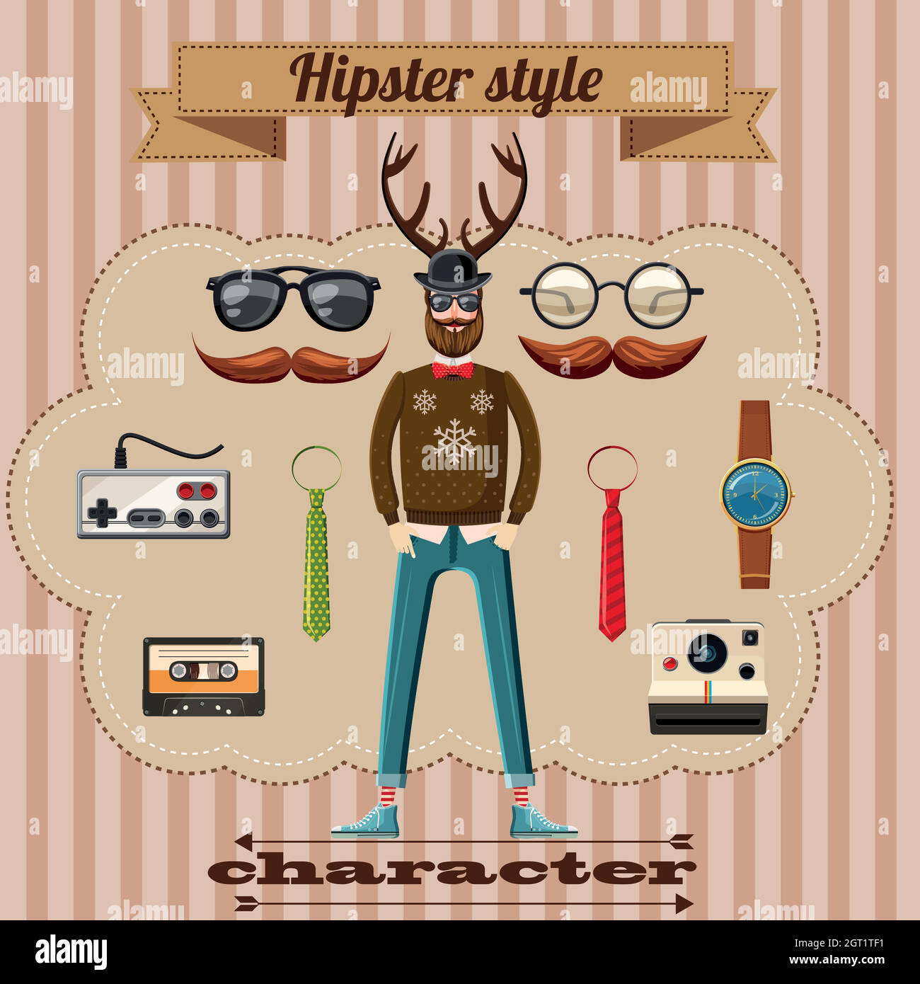Hipster style character concept, cartoon style Stock Vector Image & Art ...