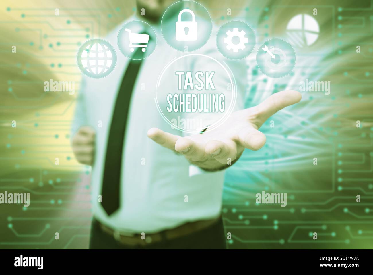 Conceptual display Task Scheduling. Word Written on The assignment of start and end times to a ...